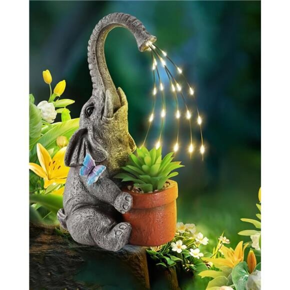 Accents | Solar Elephant Figurine With Succulent Plant Pot 11 ...